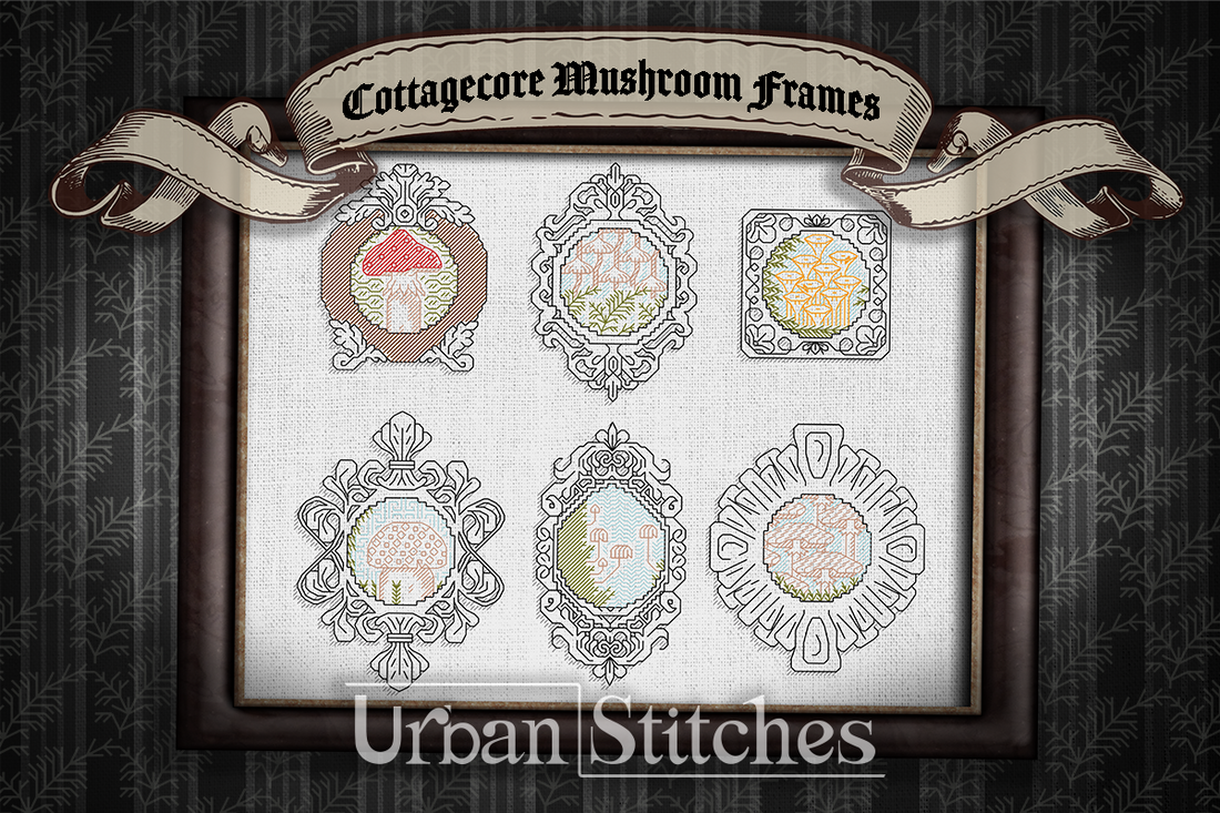 Cottagecore Mushroom Frames Blackwork – Urban Stitches