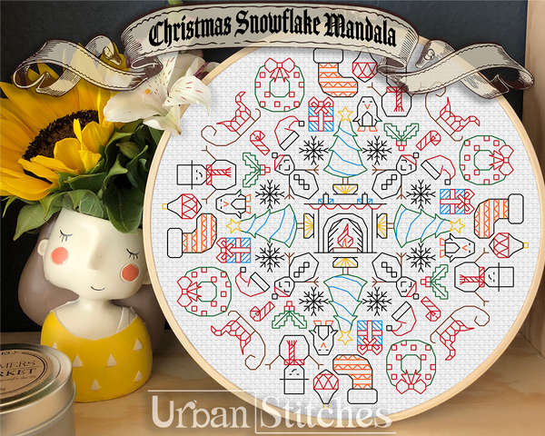 Christmas Snowflake Mandala Blackwork – Urban Stitches