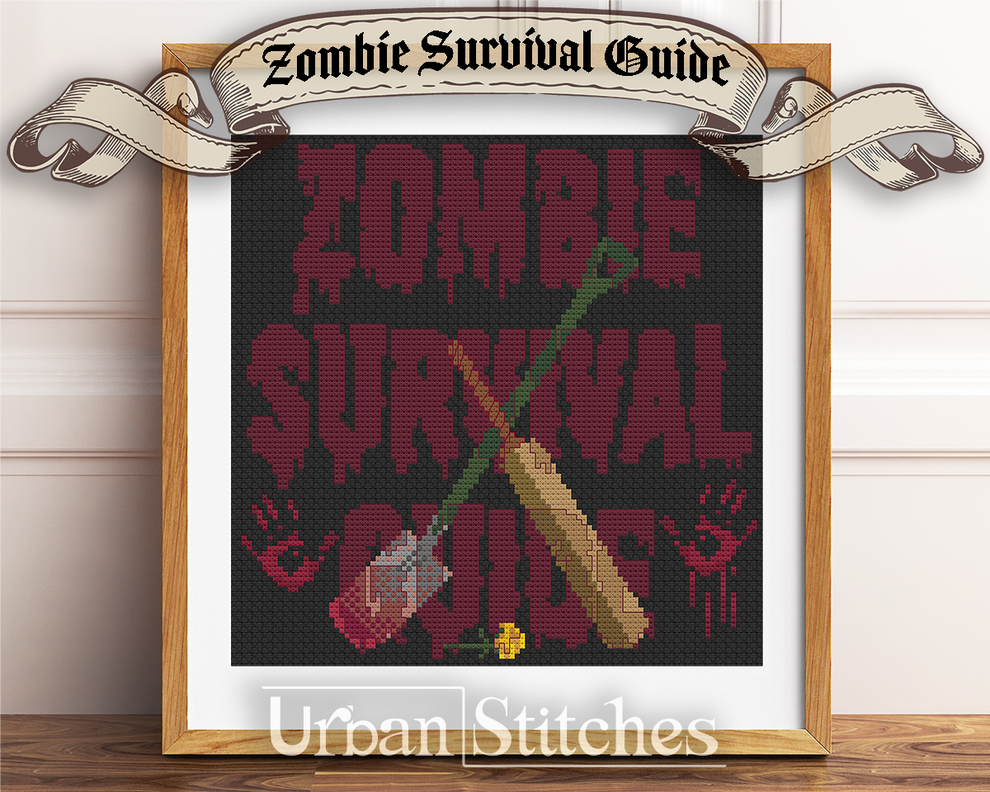 Zombie Survival Guide horror cross stitch – Urban Stitches